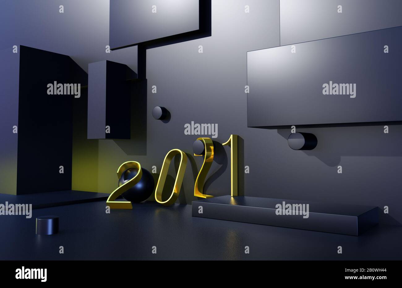 2021 year golden sign with black background. 3D illustration Stock ...