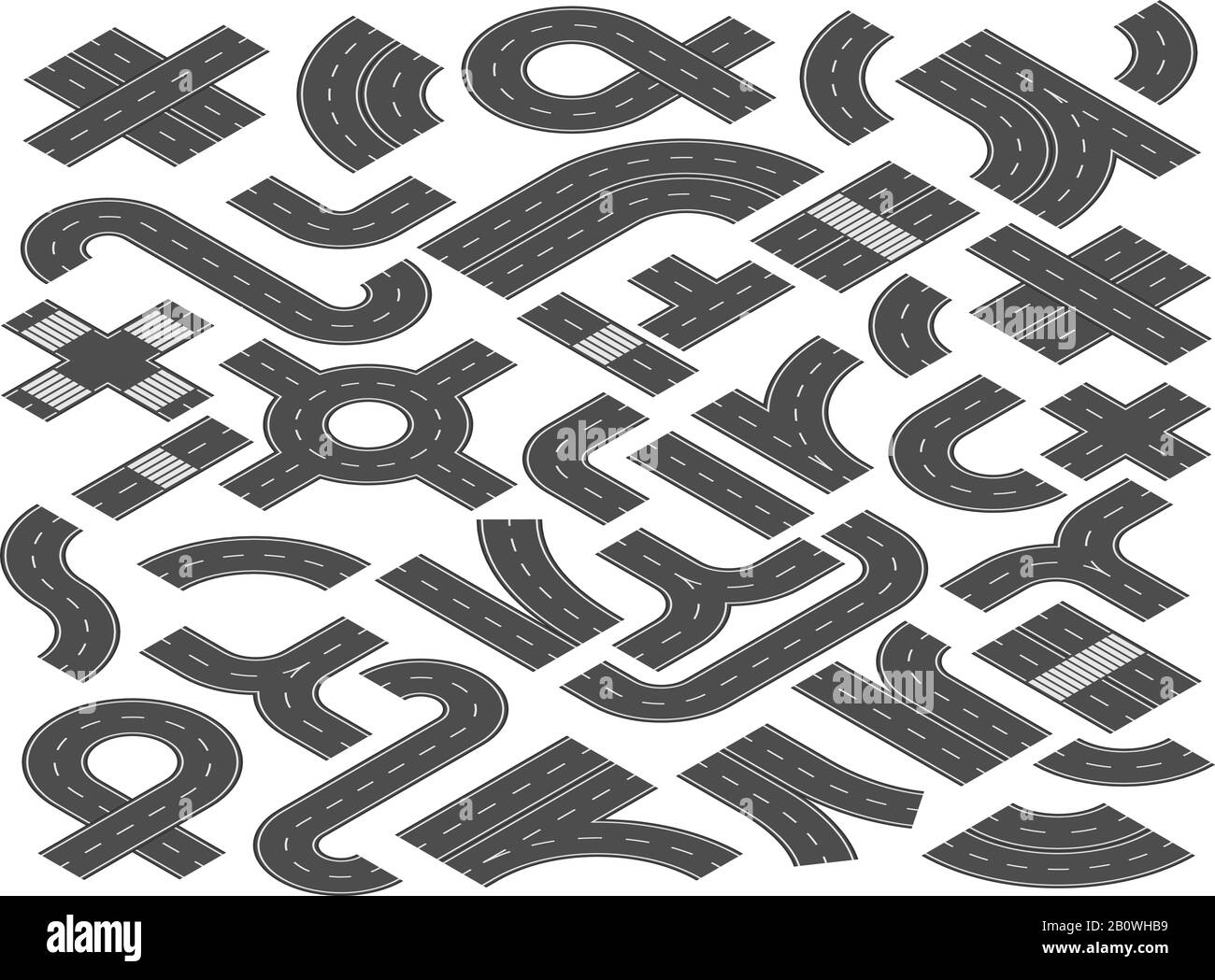 Isometric road or highway. Straight, curved and crossing city street ...