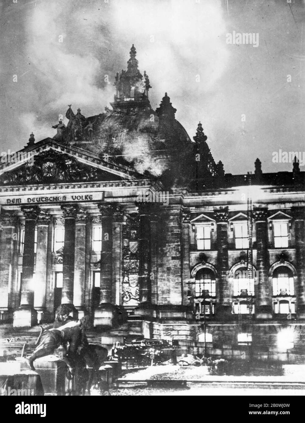 REICHSTAG FIRE, Berlin, 27 February 1933. Note fireman's ladders at ...