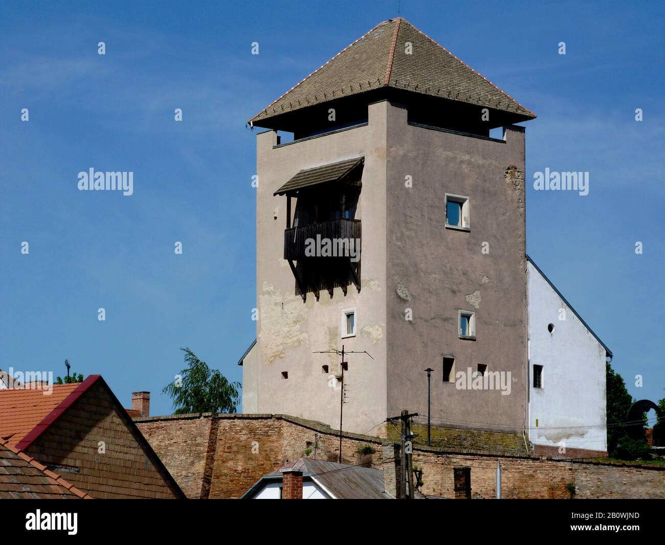 old historic fort tower with modern renovated windows. medieval ...