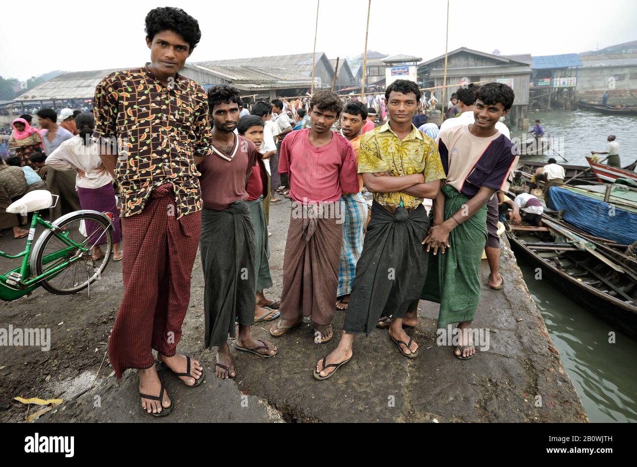 Group of men at the Sittwe Fish Market, Rakhine State, Myanmar Stock ...