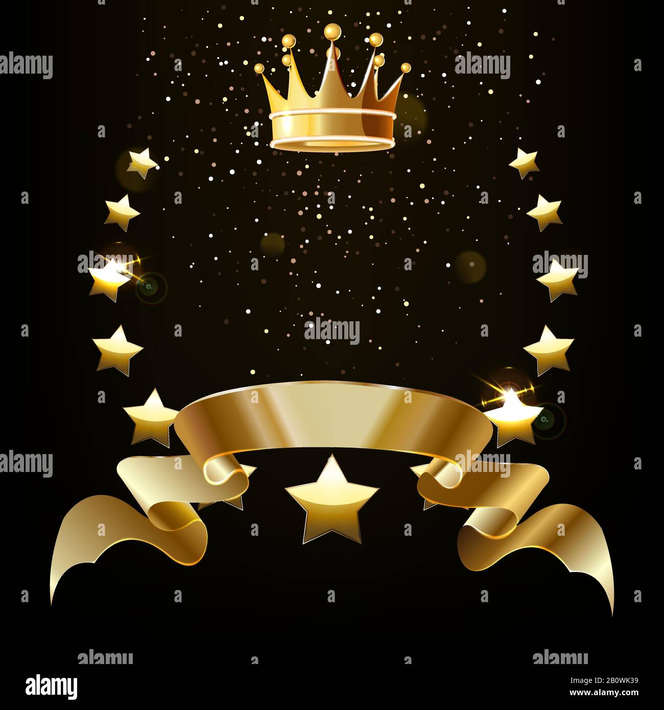 Realistic gold star emblem with text space and Golden crown Stock ...