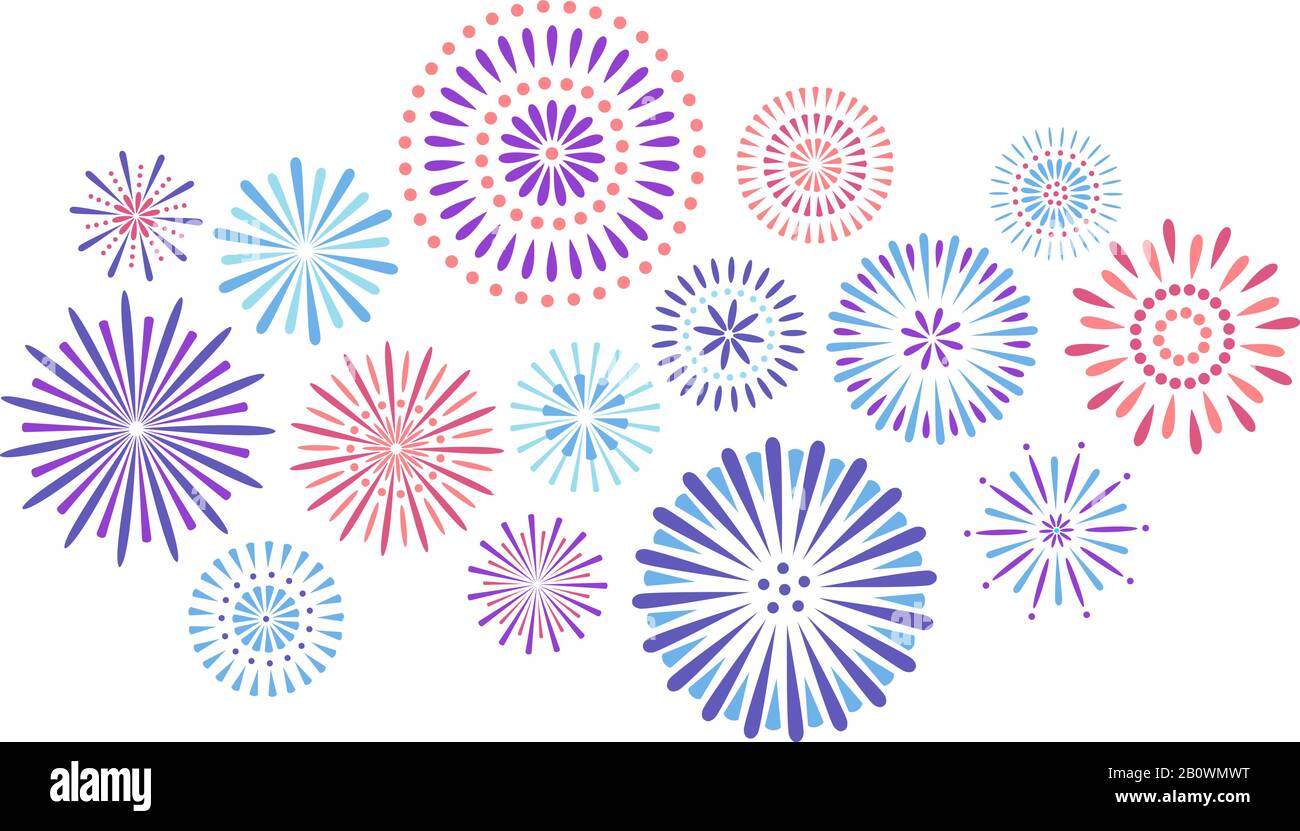 Festive fireworks. Celebration party firework, festival firecracker and ...