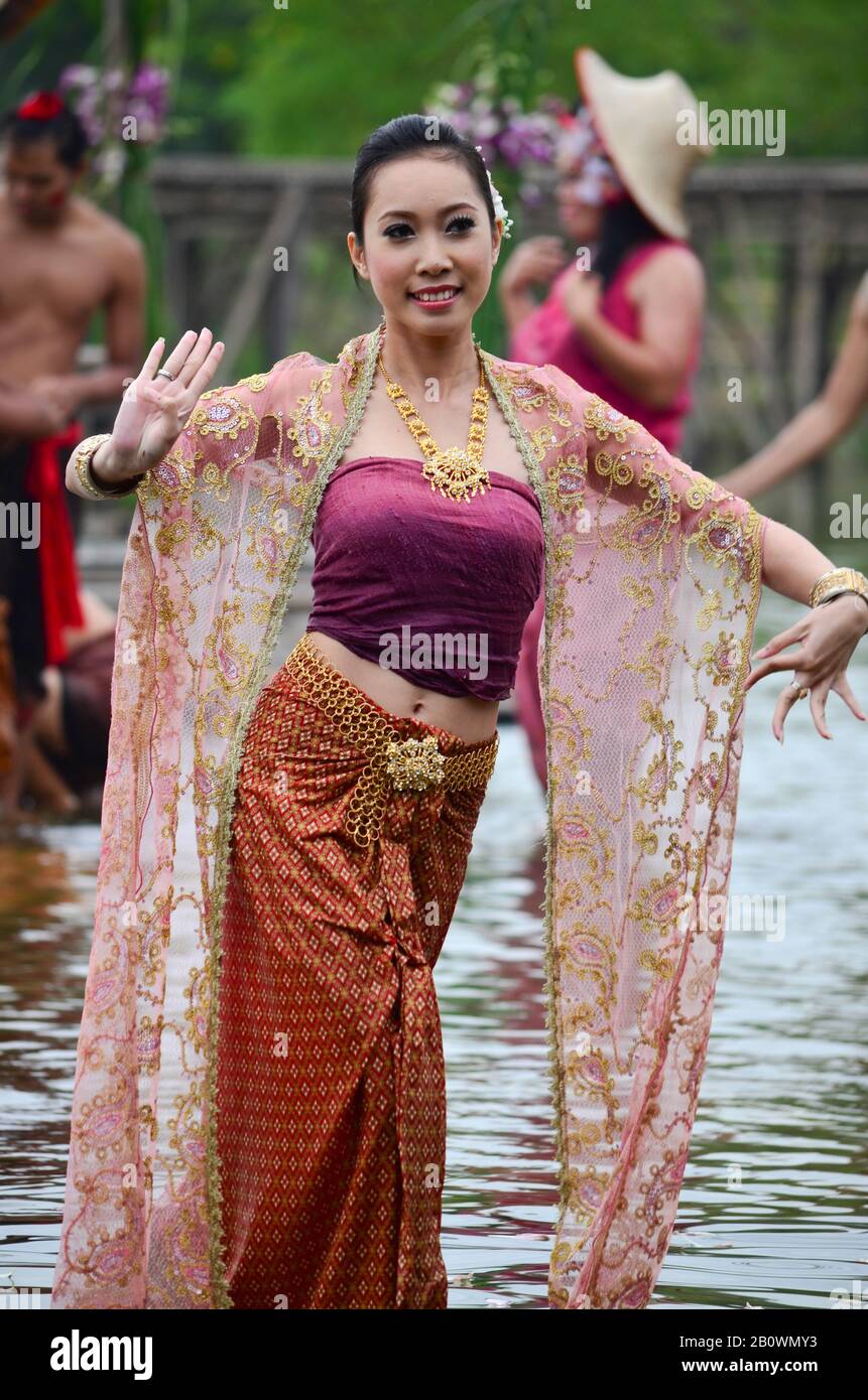 Traditional water theater dancer, Ayutthaya, Thailand, Southeast Asia ...