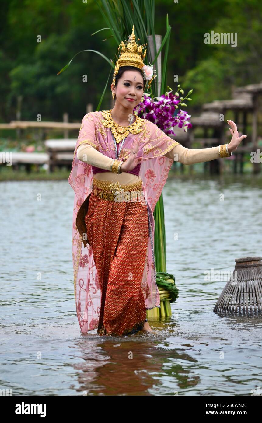 Traditional water theater dancer, Ayutthaya, Thailand, Southeast Asia ...