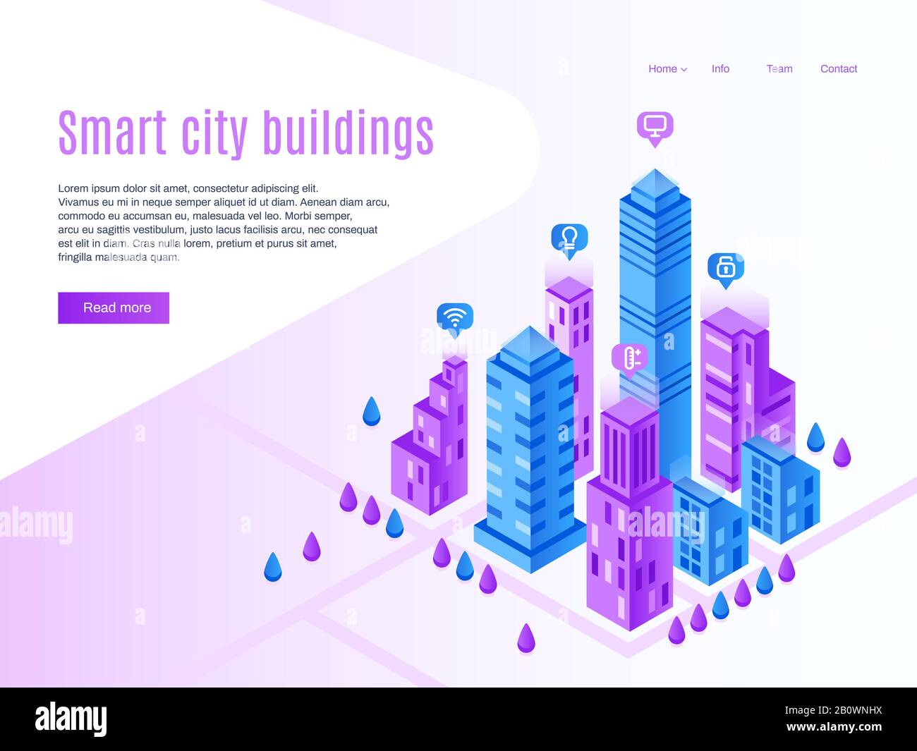 Intelligent city buildings. Urban landing page, futuristic cityscape ...