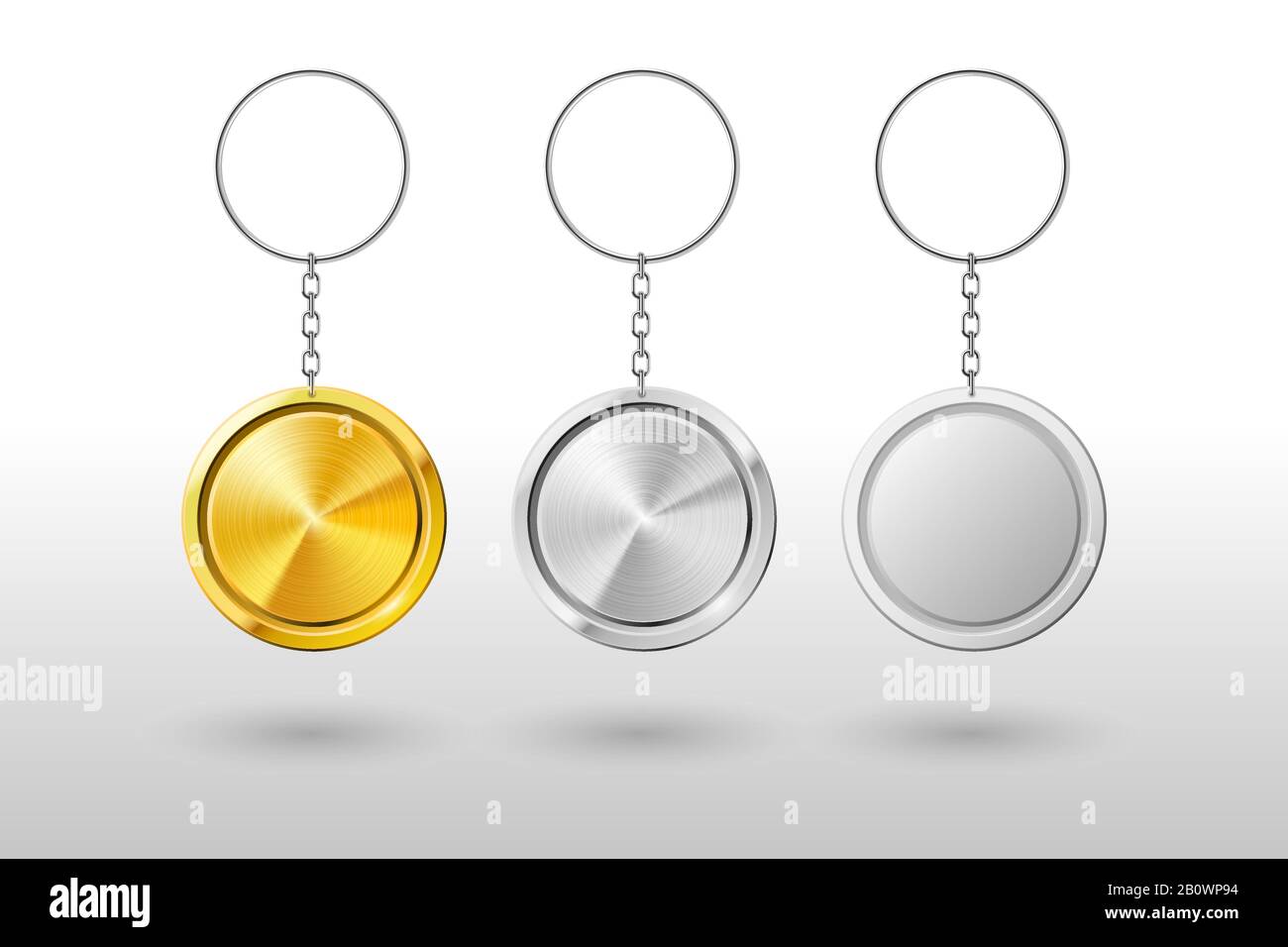 Keychains Realistic Metal And Plastic Round Keyring Holder Vector