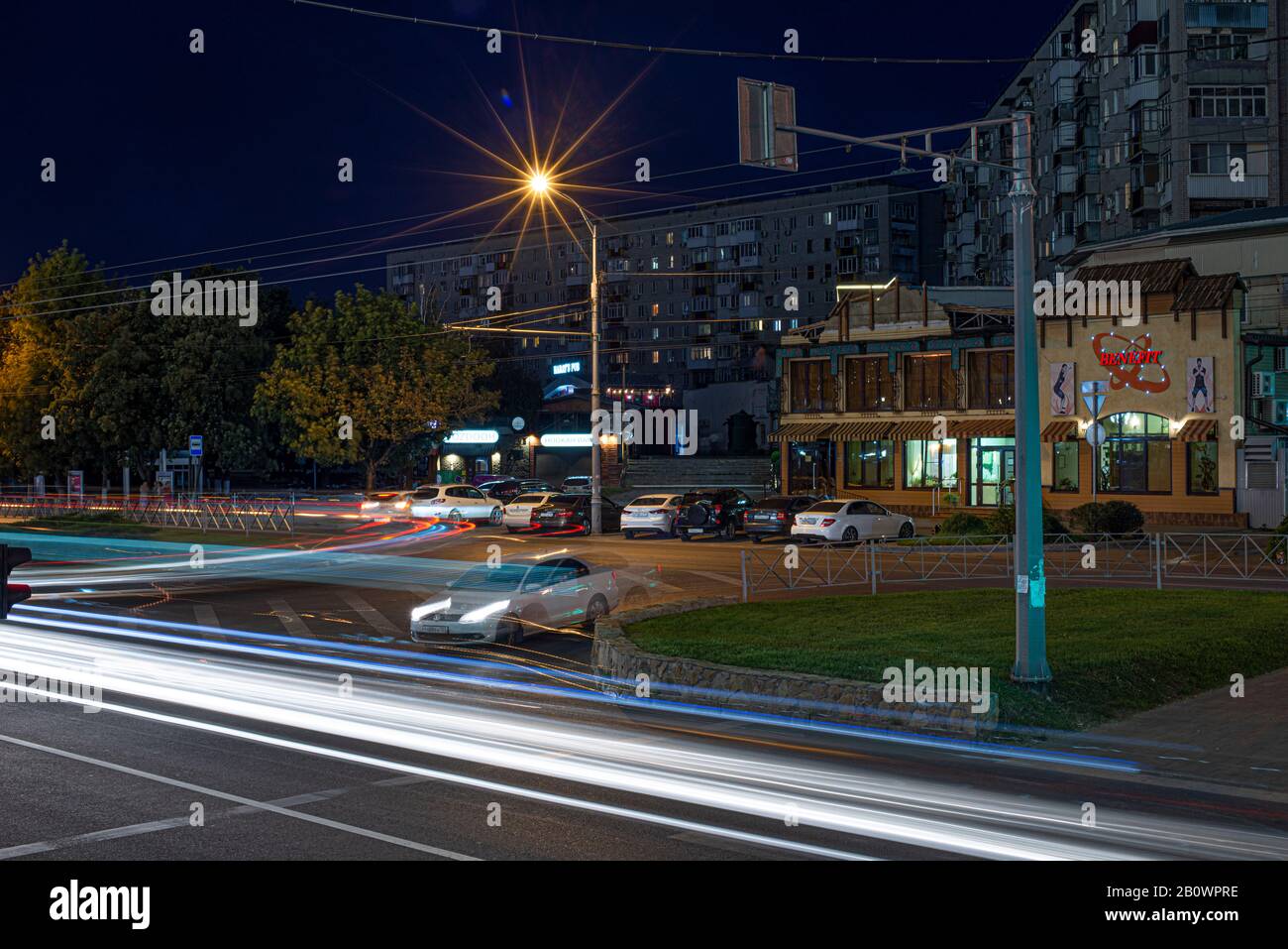 Krasnodar, Russia - June 29, 2019: pedestrian crossing at night in the ...