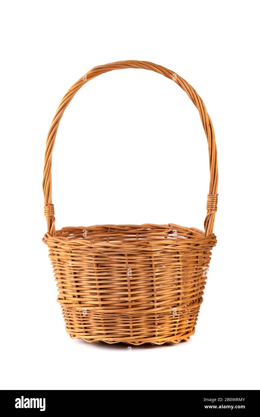 Empty wicker basket for fruits and vegetables, isolated on white Stock ...