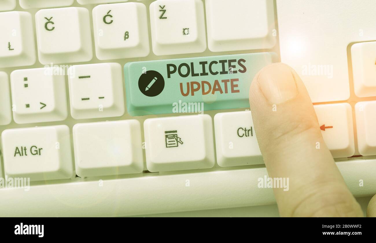 Handwriting text writing Policies Update. Conceptual photo act of adding new information or ...