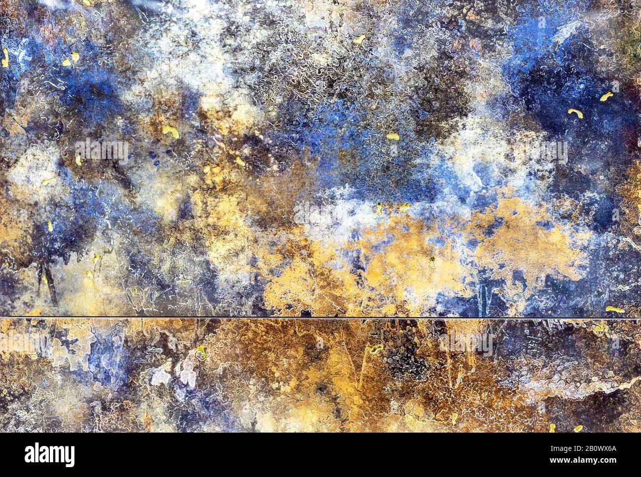 Porcelain tiles with blue, yellow and white spots. Background and ...