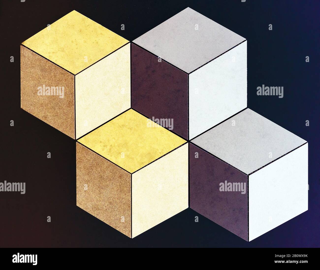 3D squares of multicolored ceramic tiles on a dark background Stock ...