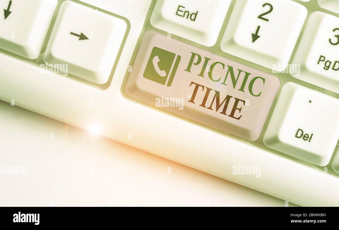 Word writing text Picnic Time. Business photo showcasing period where ...