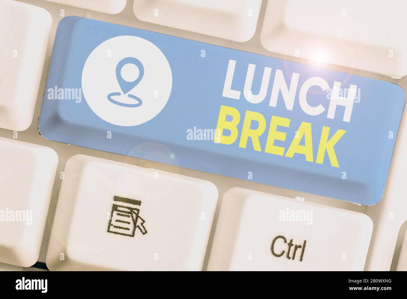Text sign showing Lunch Break. Business photo text time when a ...