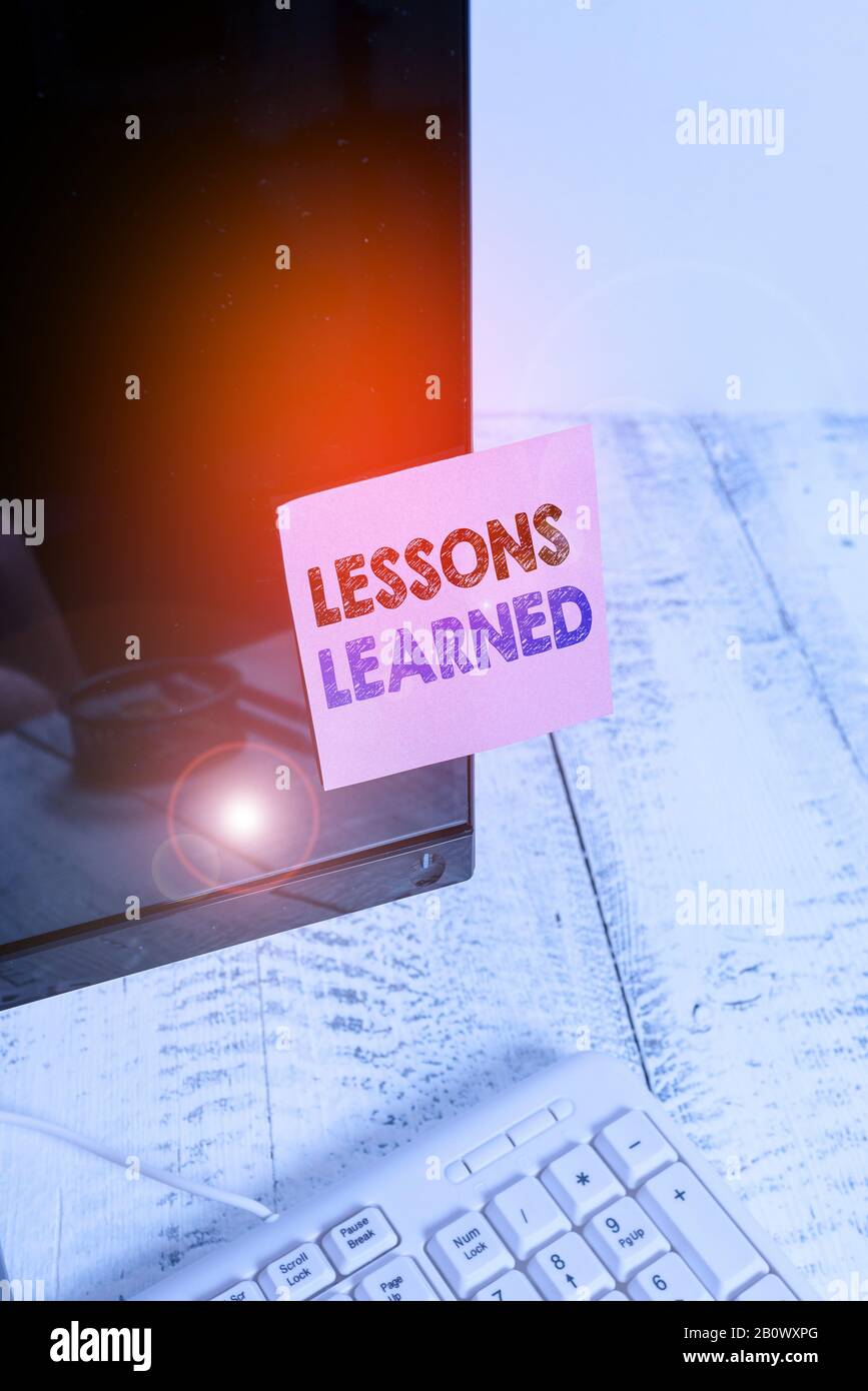 Conceptual hand writing showing Lessons Learned. Concept meaning the knowledge or understanding ...