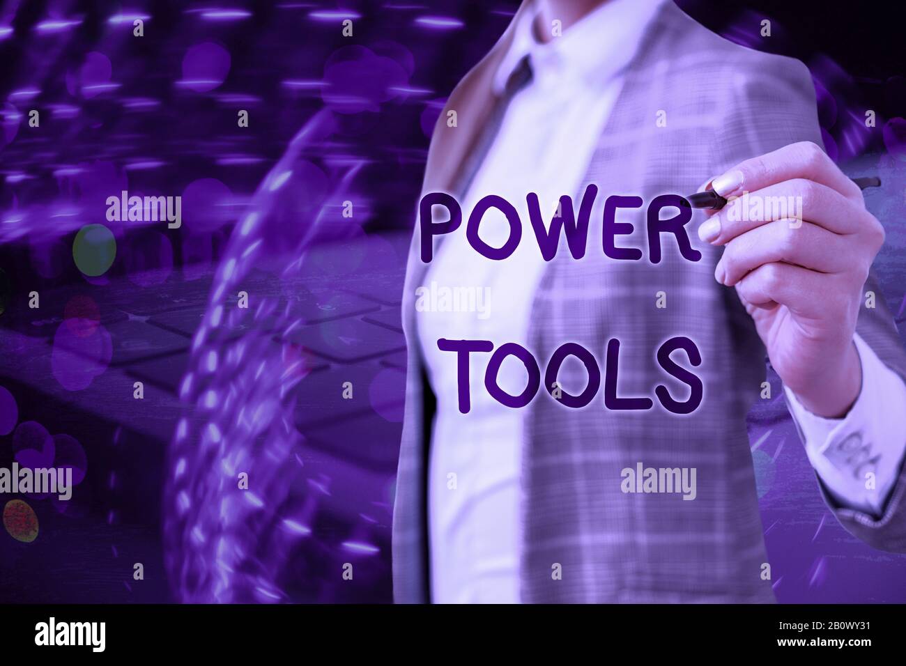 Writing note showing Power Tools. Business concept for tool that is ...