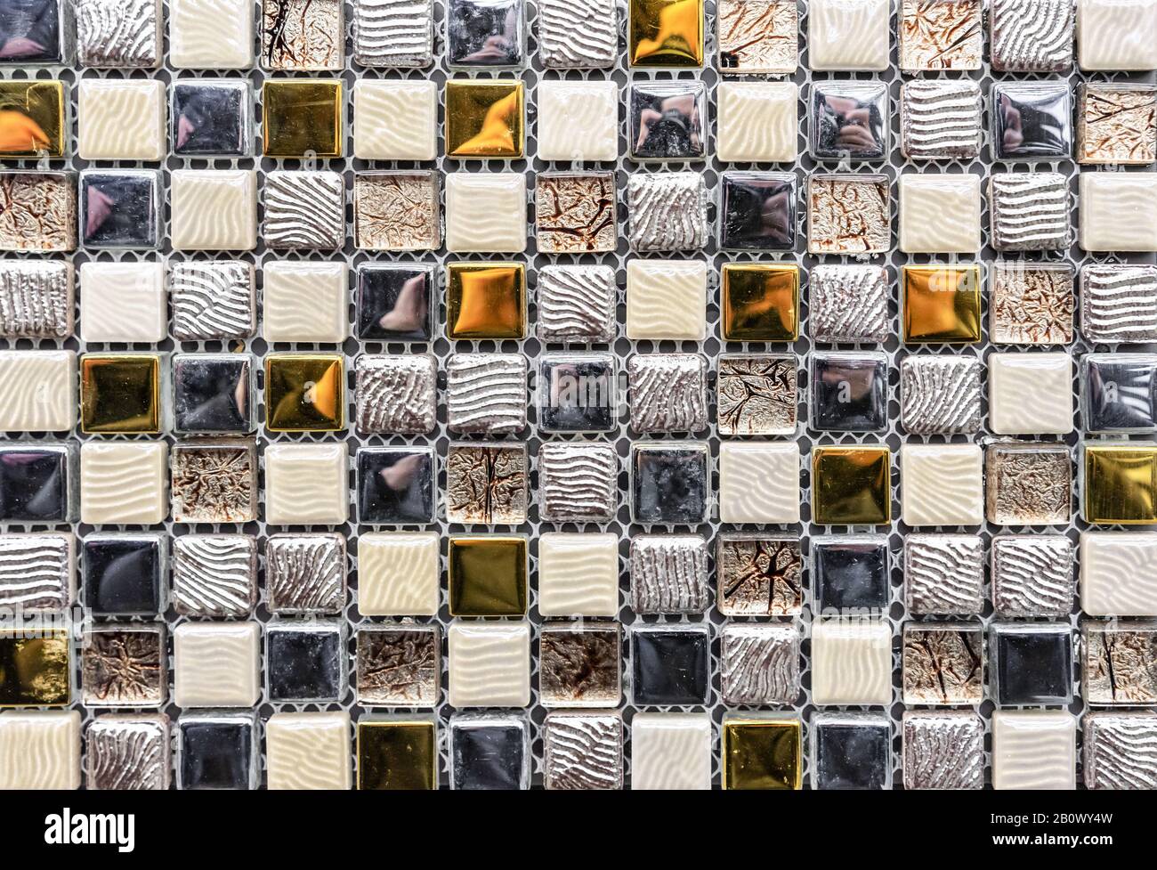 Textured beige and brown mosaic tiles with gold splashes Stock Photo ...