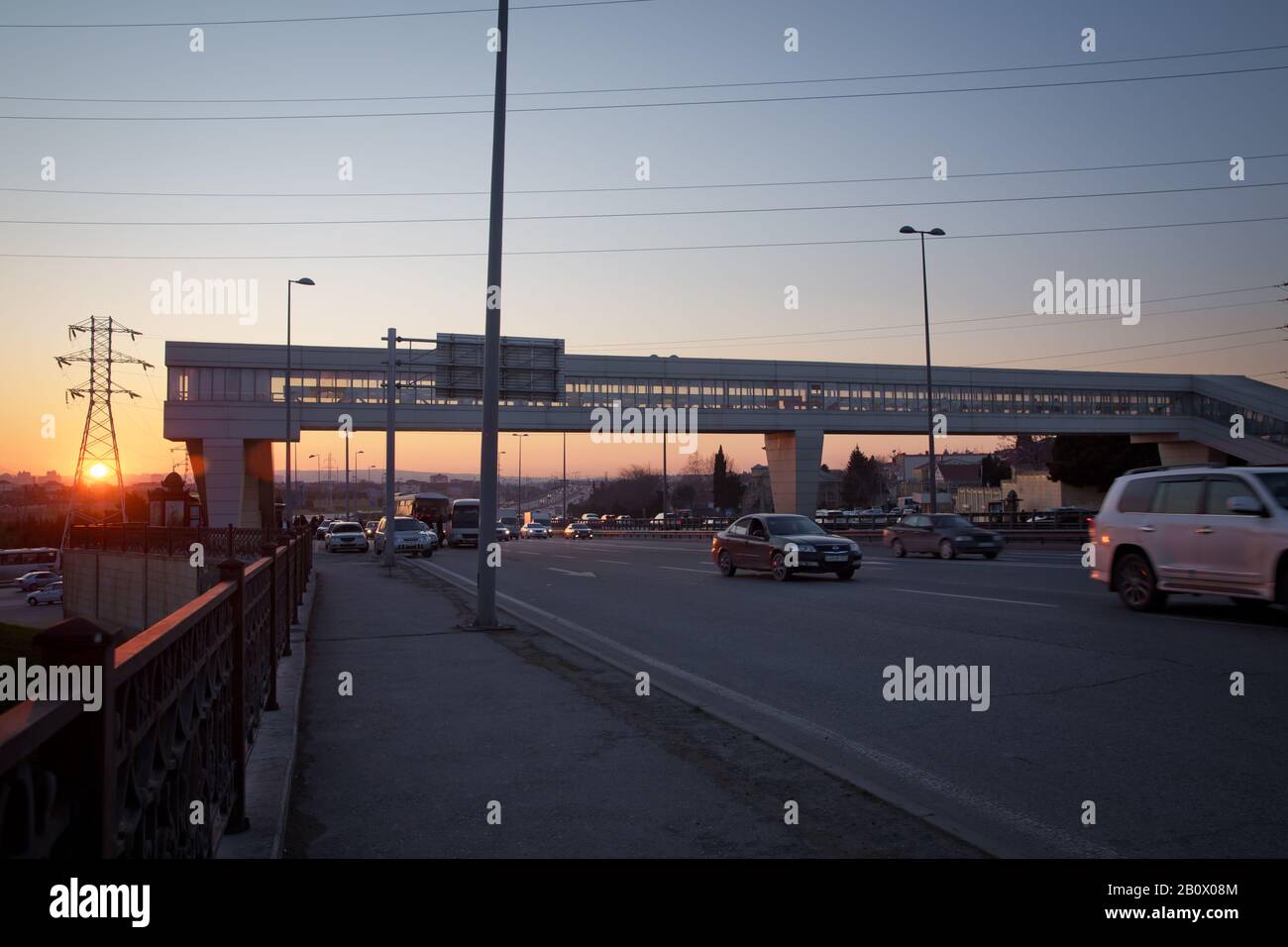 Bridges crossing people without a roof. Sunset . Road .Electricity ...