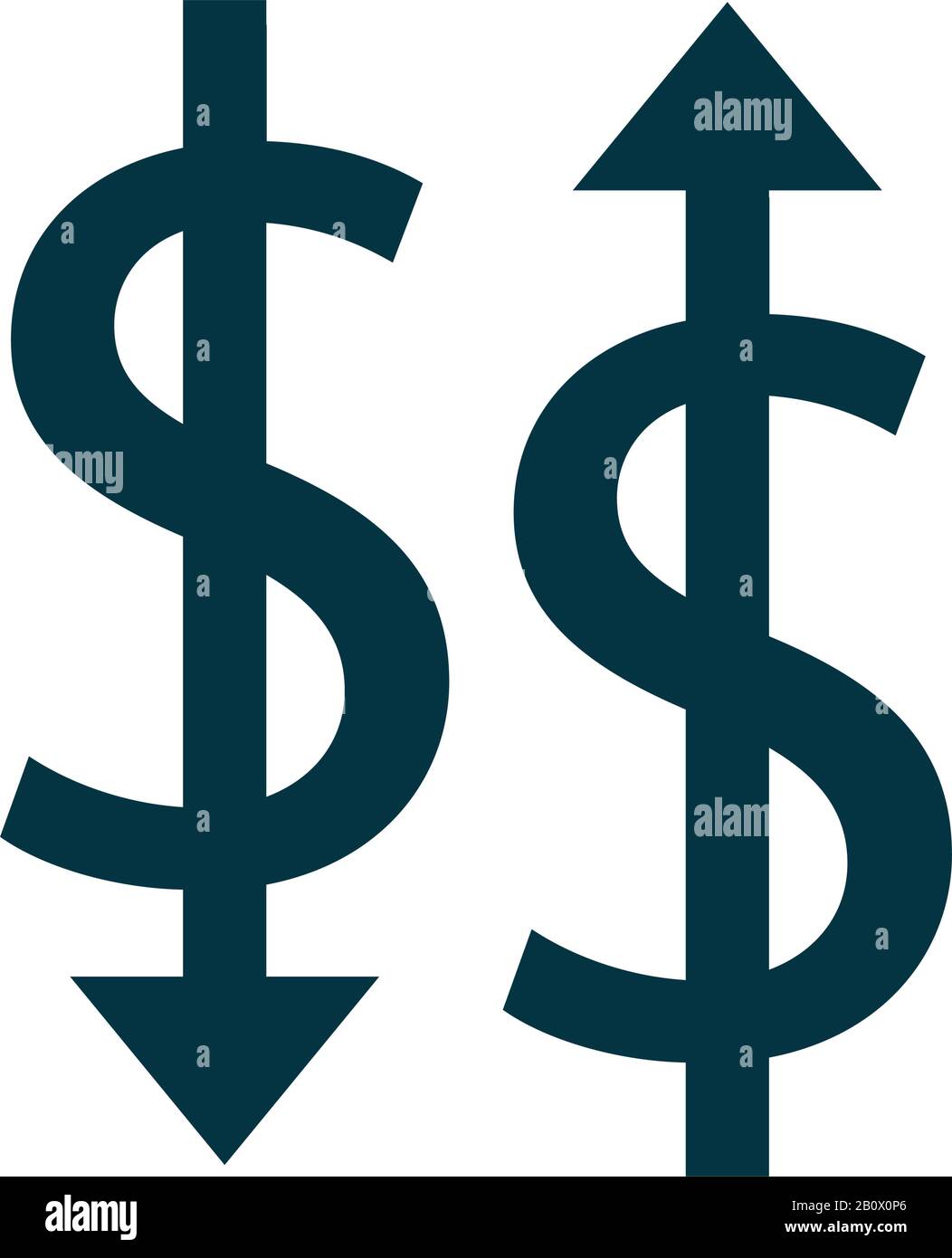 money dollar symbols with arrows up and down silhouette style Stock ...