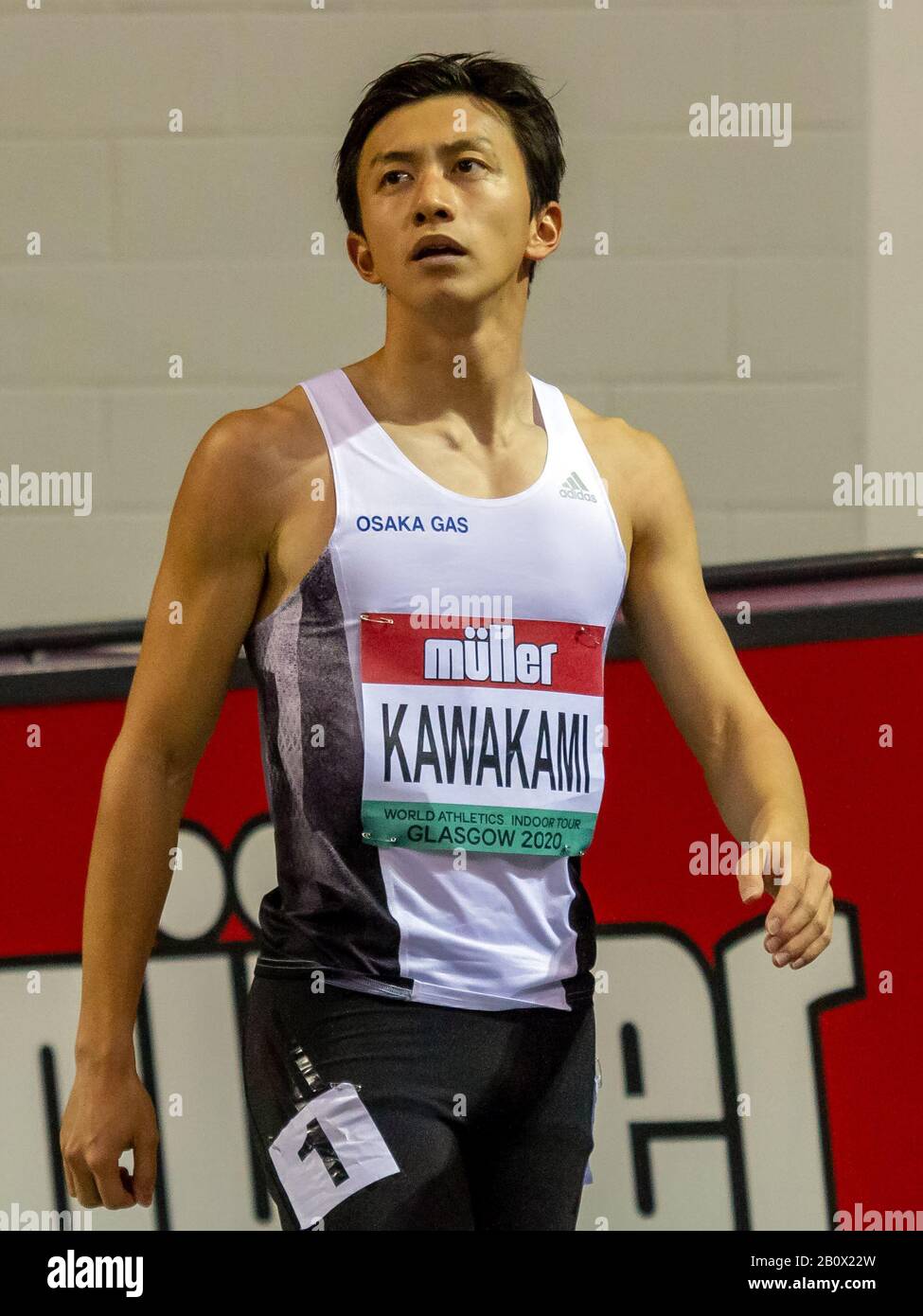 Glasgow, Scotland, UK. 15th Feb 2020. Takuya Kawakami of Japan awaits his result in the men's 60 ...