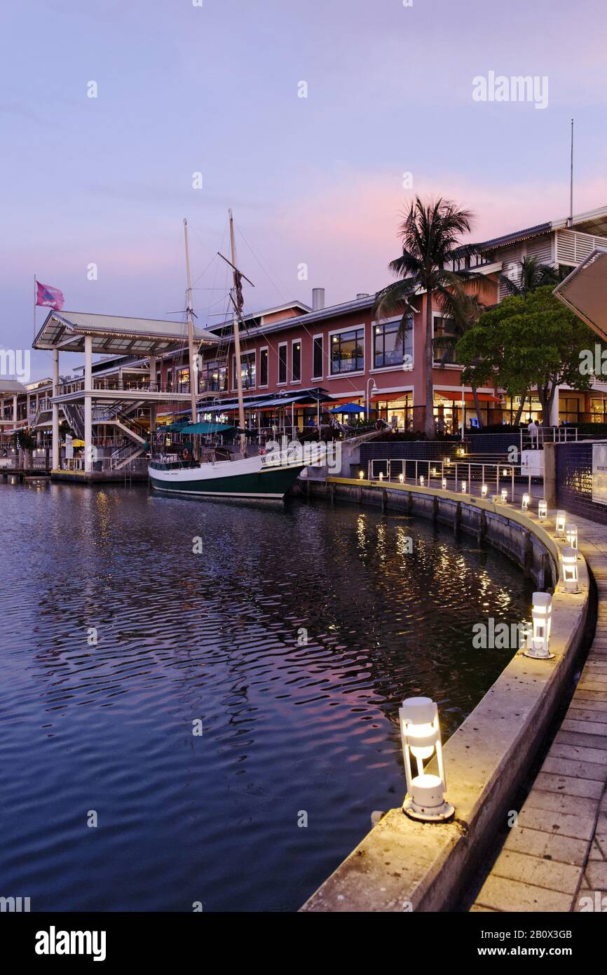 Harbor front at bayside marketplace resort in the evening hi-res stock ...