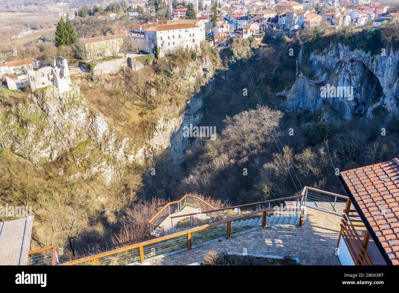 an aerial view of Pazin zip line over abyss is an extraordinary natural ...