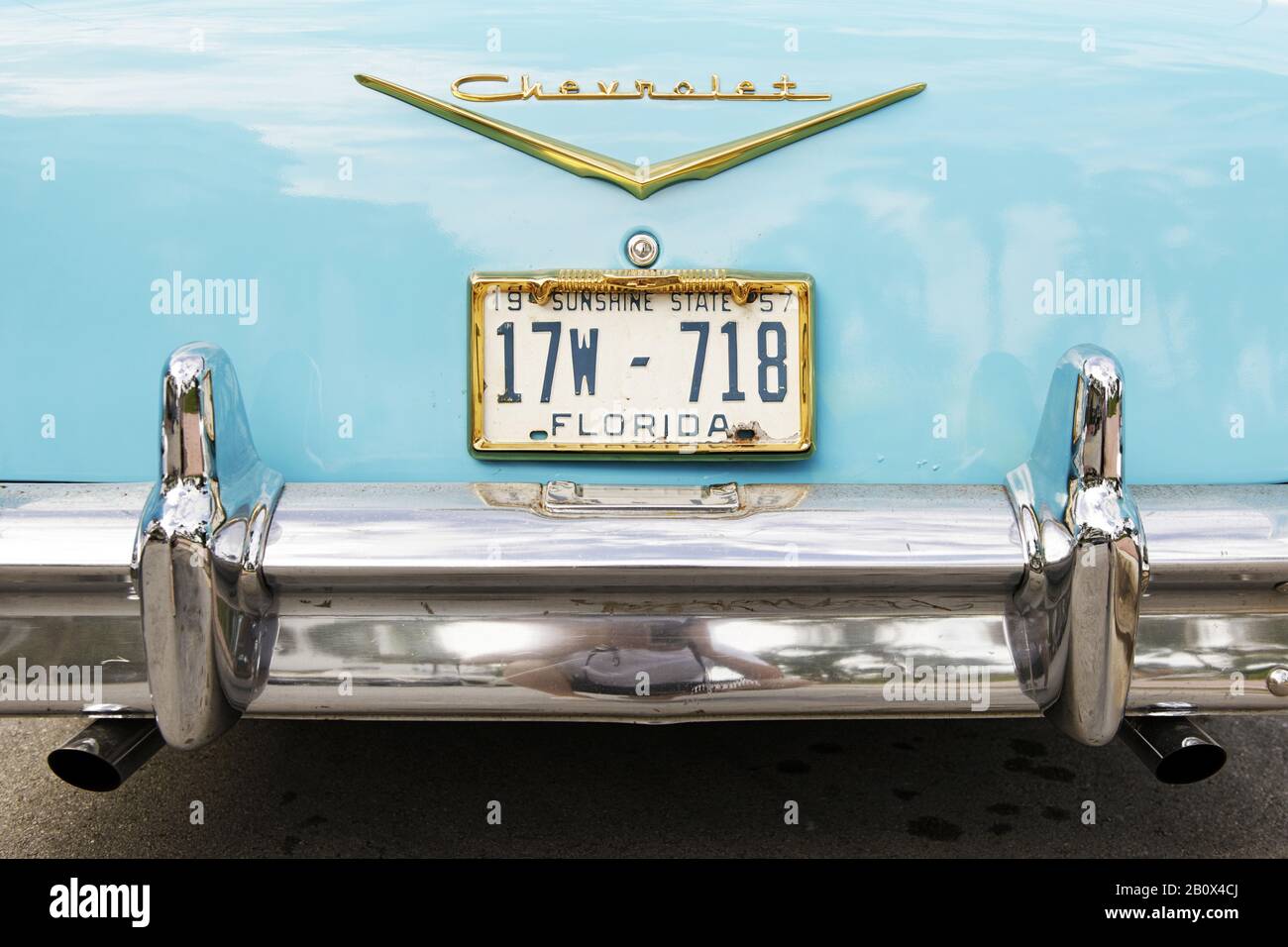 Rear view, Chevrolet Bel Air, built in 1957, fifties, classic American ...