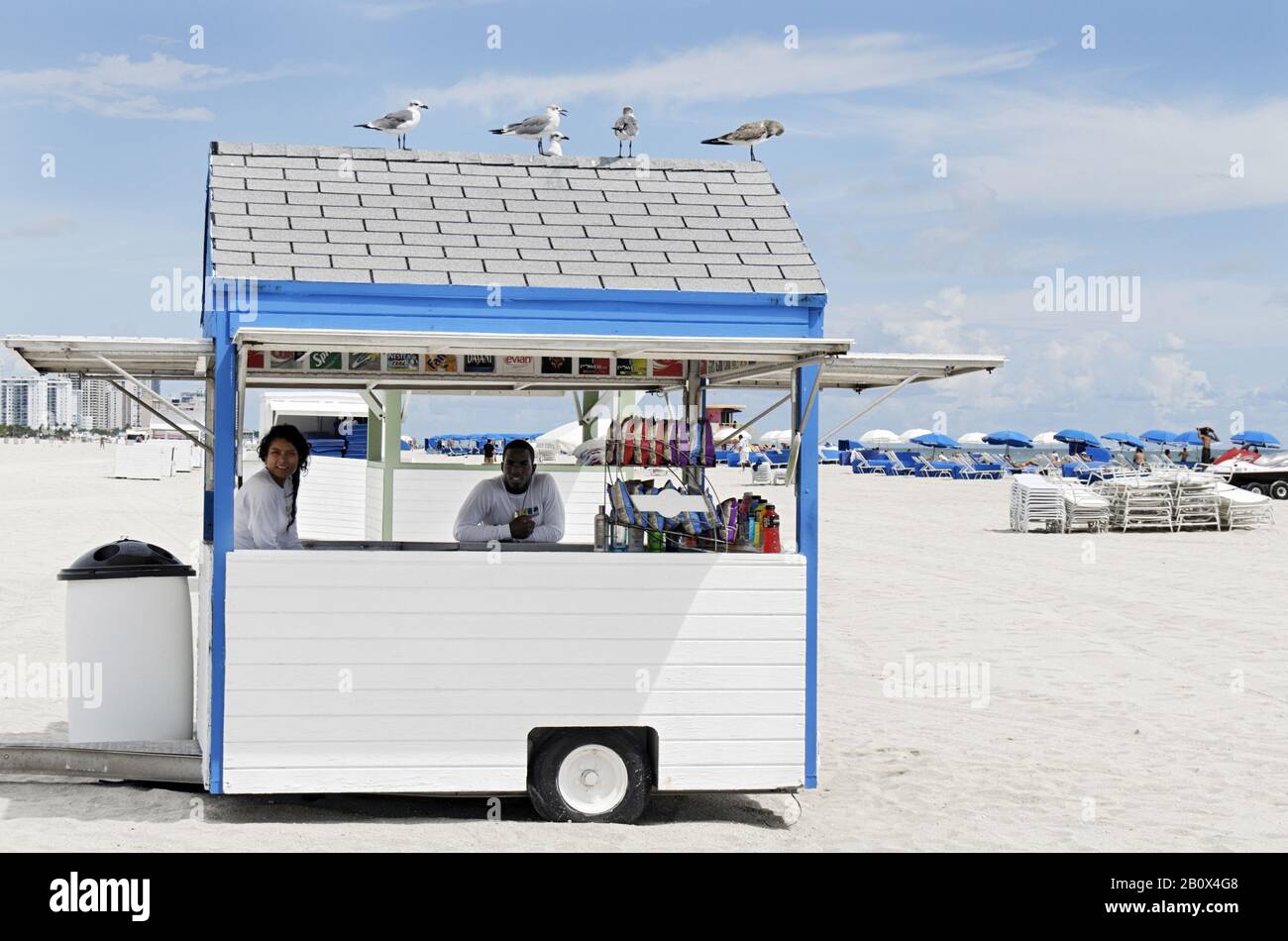 Beach booth, section of beach '12 ST ', Miami Beach, Florida, USA Stock ...