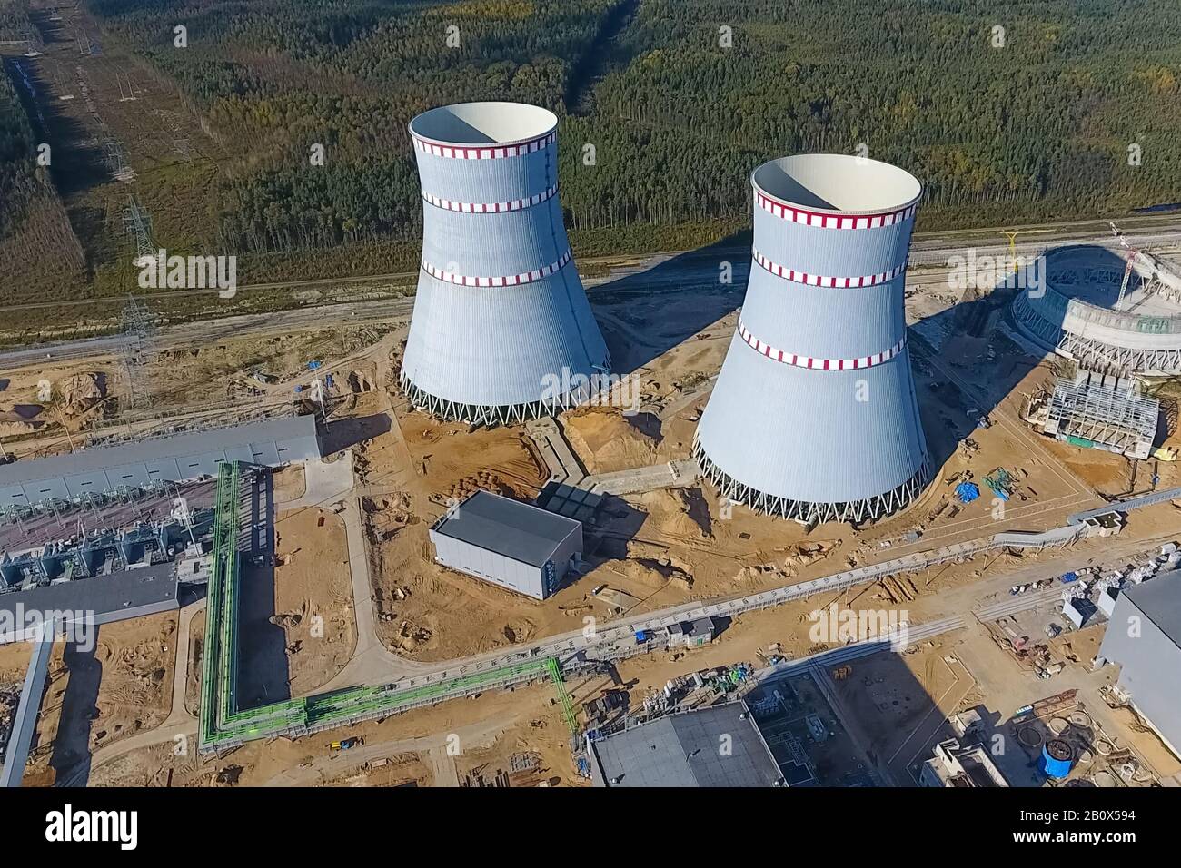 Aerial survey of a nuclear power plant under construction. Installation ...