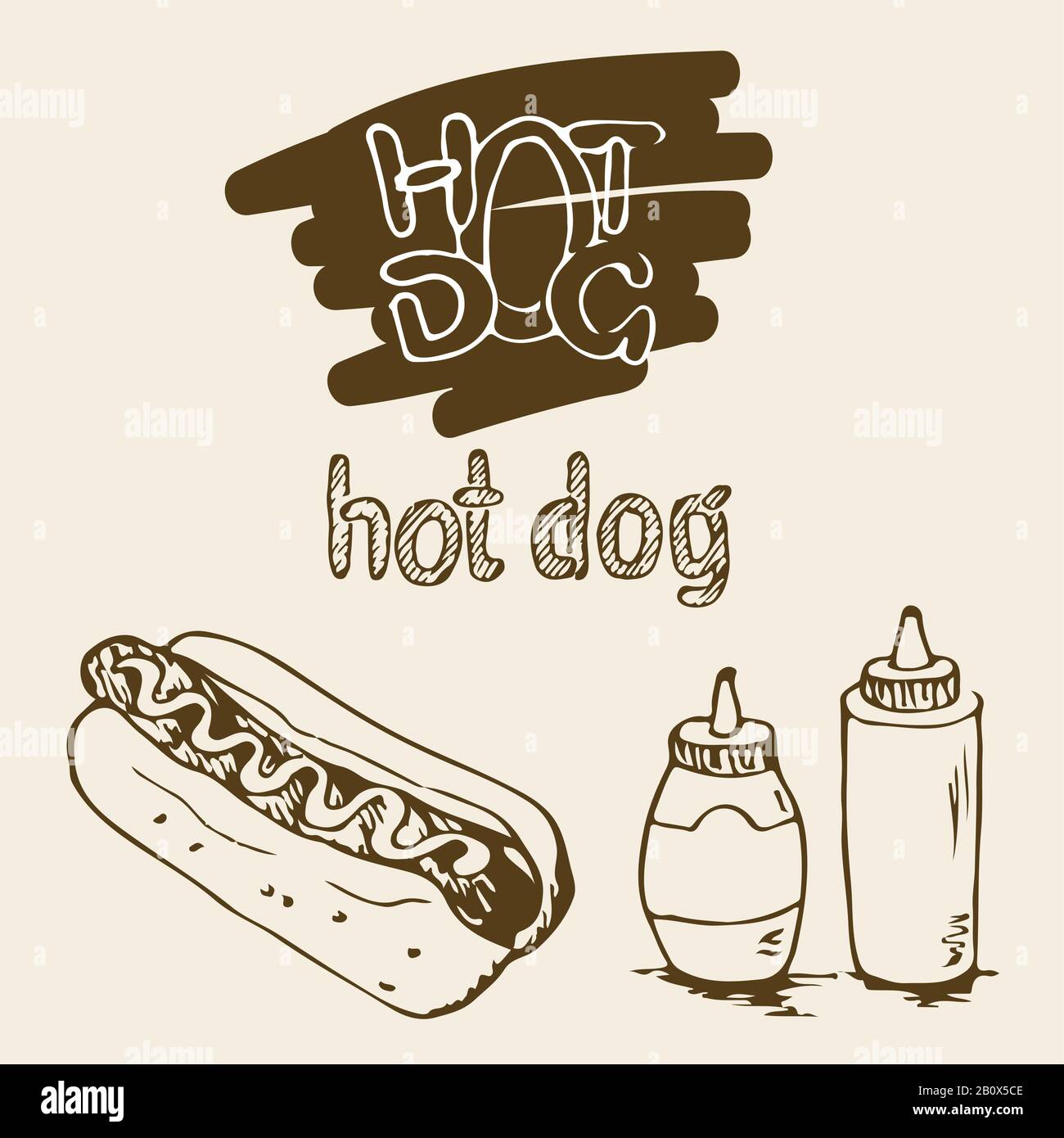 Hot Dog hand drawn illustrations. Fast food design elements, sketches ...