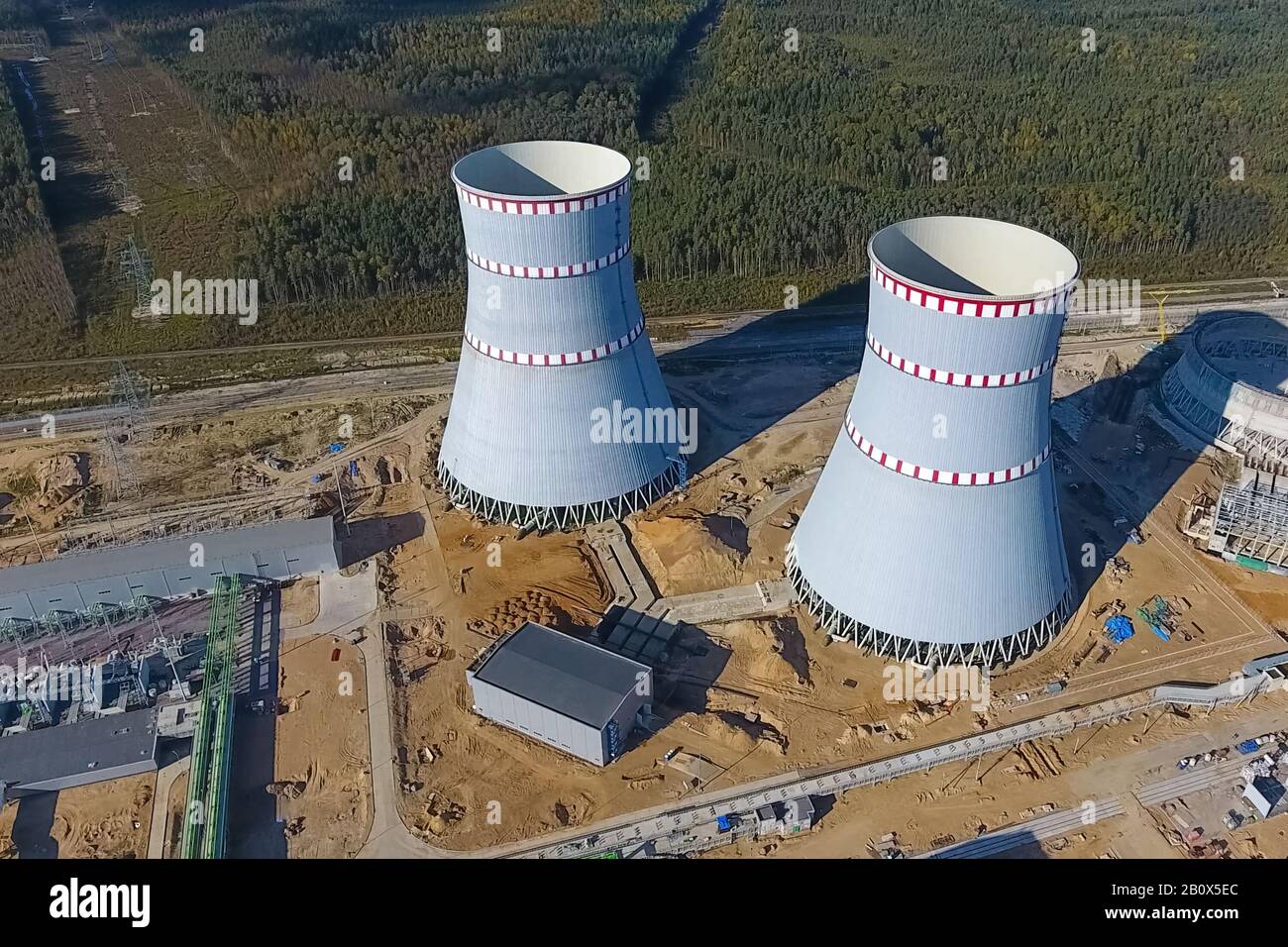 Aerial survey of a nuclear power plant under construction. Installation ...