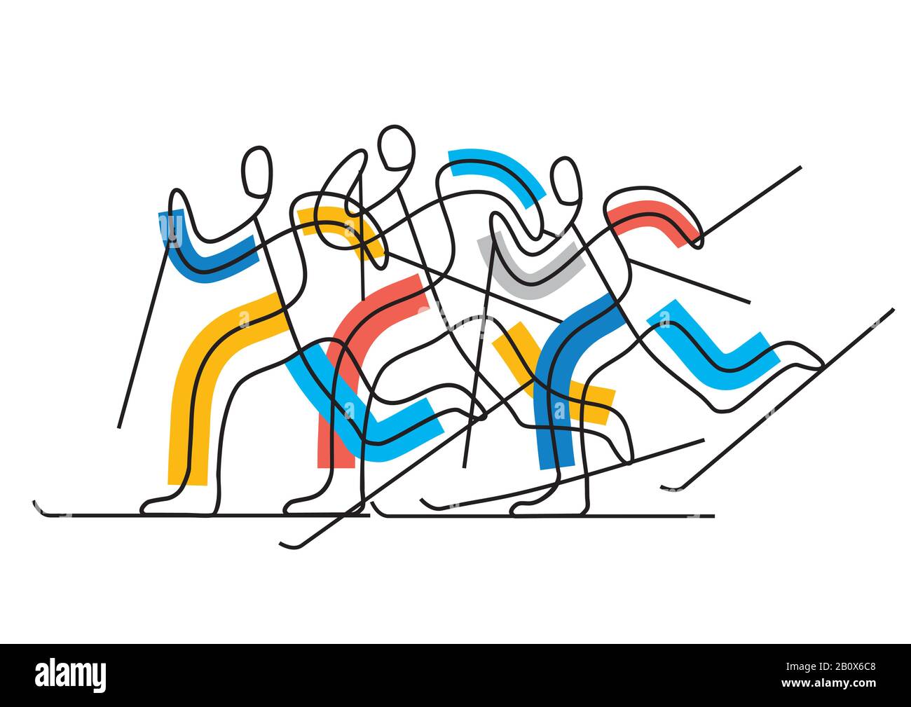 Cross-country skiing competition, line art stylized. Illustration of ...