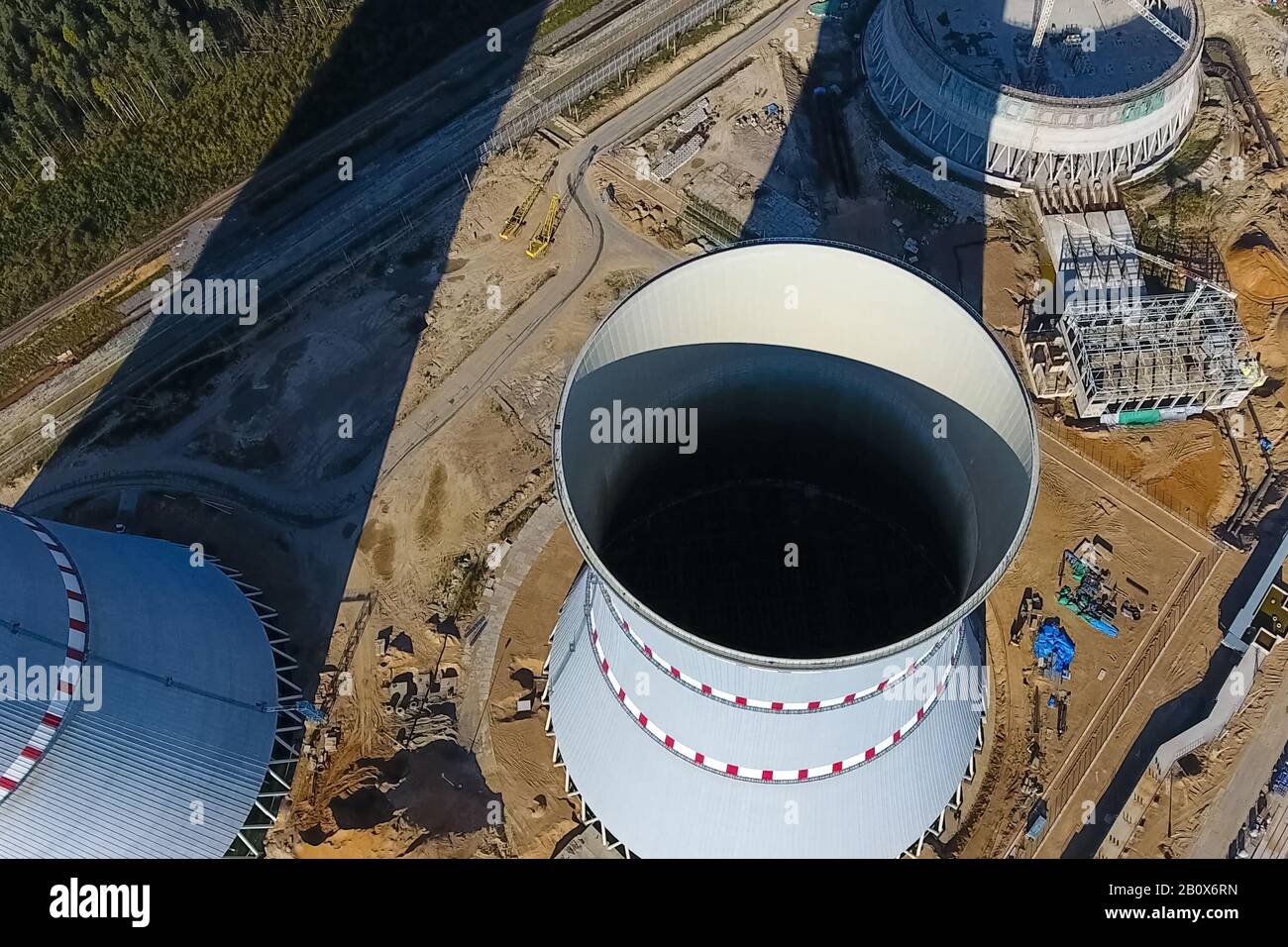 Aerial survey of a nuclear power plant under construction. Installation ...