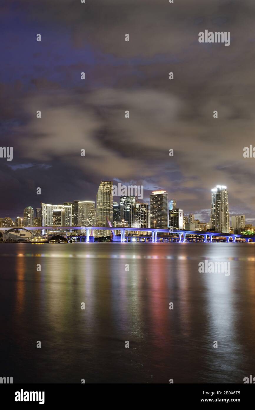 Miami downtown skyline, Miami, Port Boulevard Bridge, Florida, USA ...