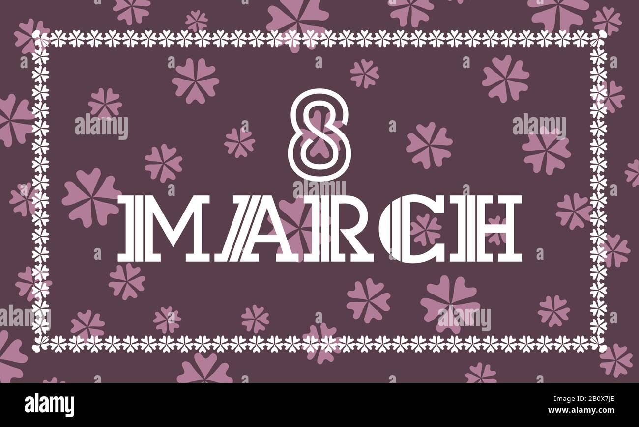 Vintage 8 march greeting card with flowers in violet and lilac colors ...