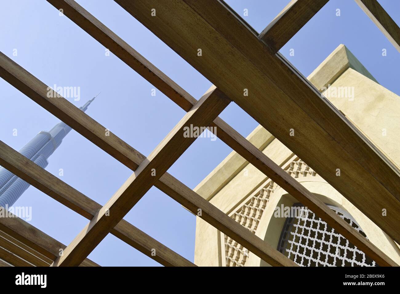 Burj Khalifa and wind tower, Souk al Bahar, Dubai Business Bay, Emirate ...
