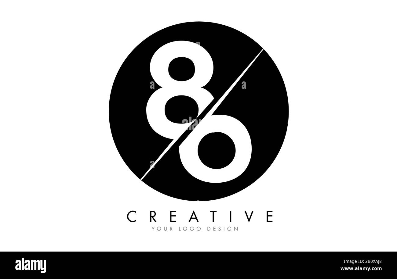 86 8 6 Number Logo Design with a Creative Cut and Black Circle ...