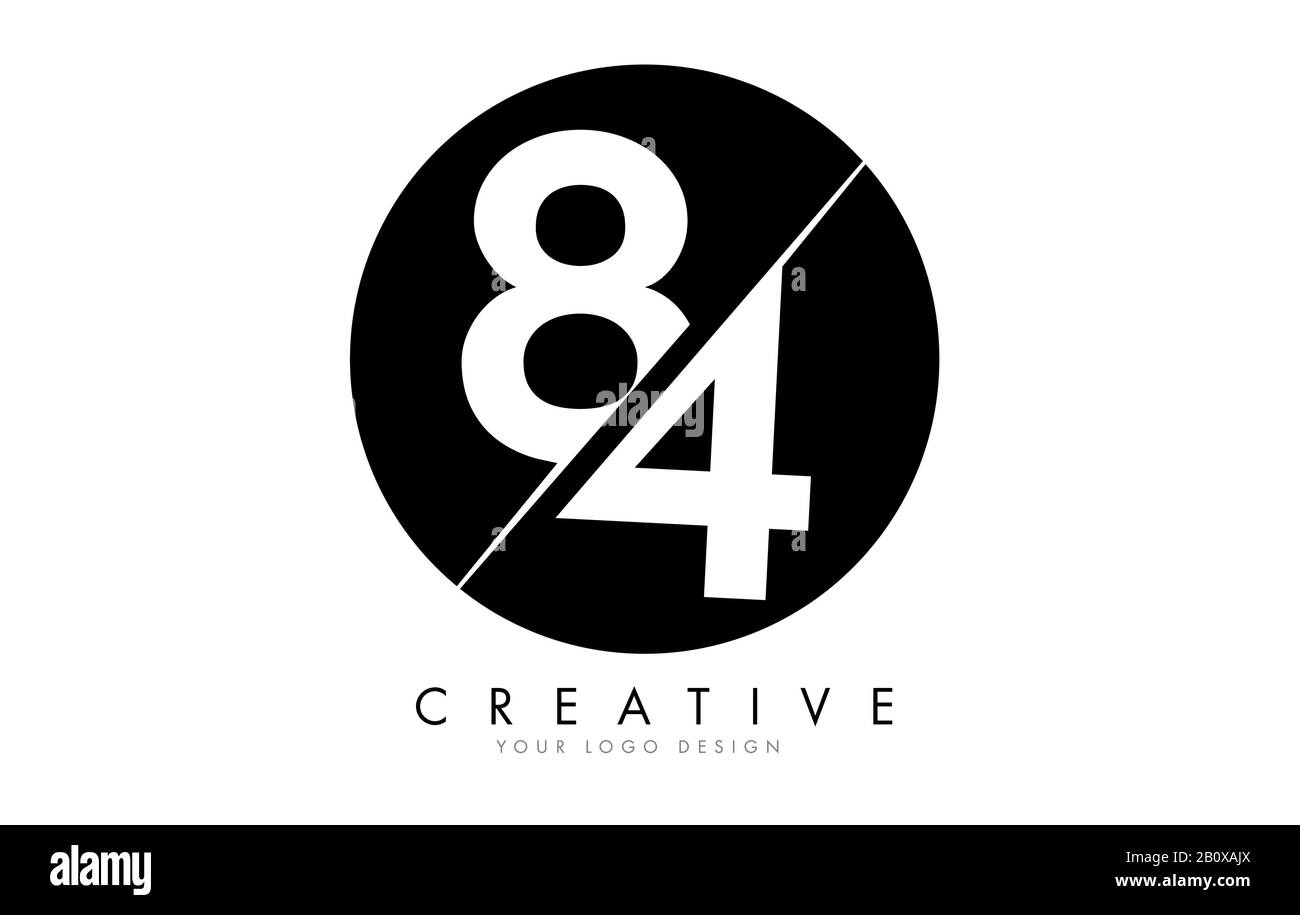84 8 4 Number Logo Design with a Creative Cut and Black Circle ...