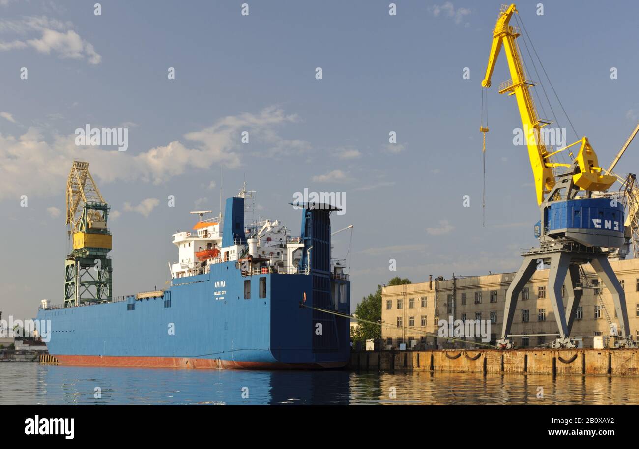 Ship and crane in the port, Sevastopol, Crimea, Ukraine, Eastern Europe ...