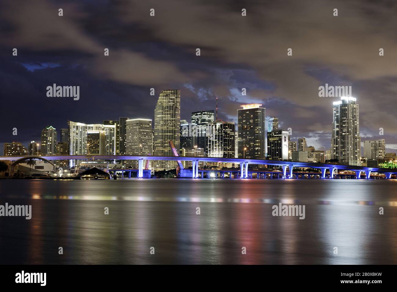 Miami downtown skyline, Miami, Port Boulevard Bridge, Florida, USA ...