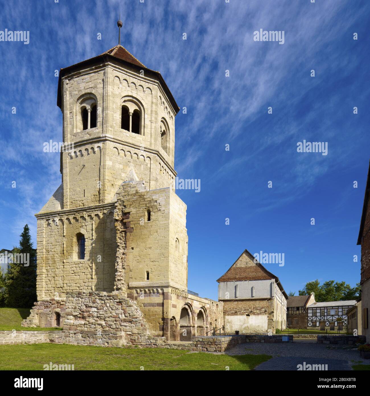 Tower of the monastery church Göllingen, Kyffhäuserkreis, Thuringia ...