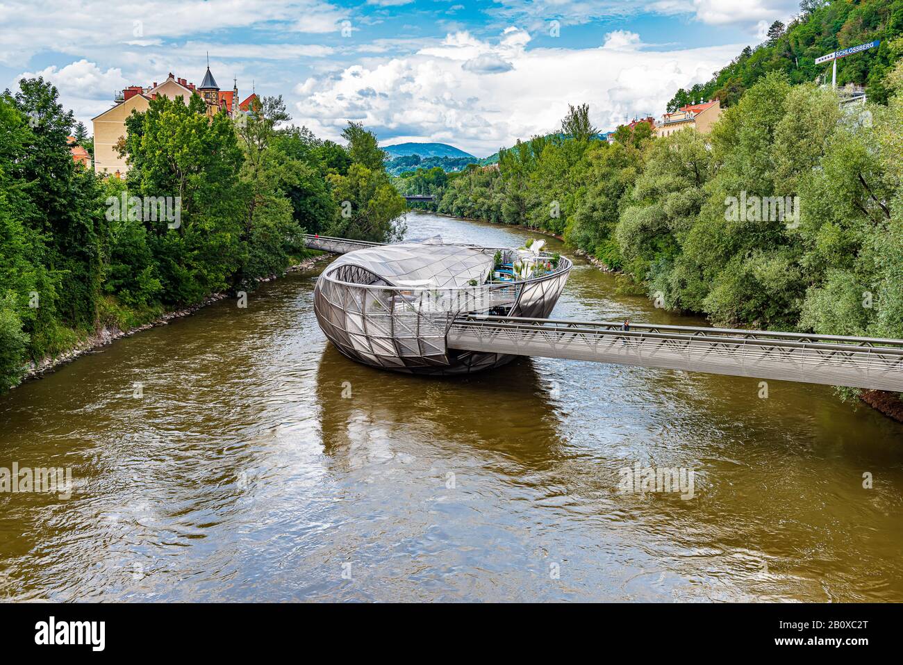 Artificial island in river mur architecture hi-res stock photography ...