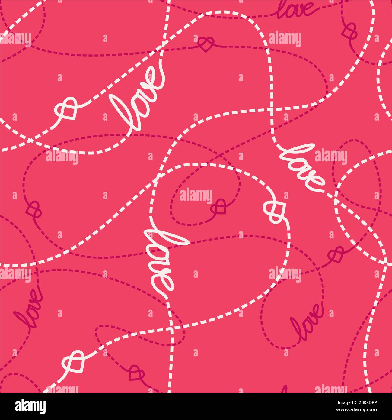Tangled lines and hearts seamless pattern. Repeating abstract background with love lettering ...