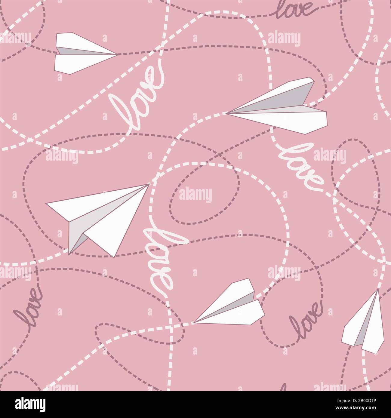 Paper planes flying on tangled lines seamless pattern. Repeating abstract background with paper ...