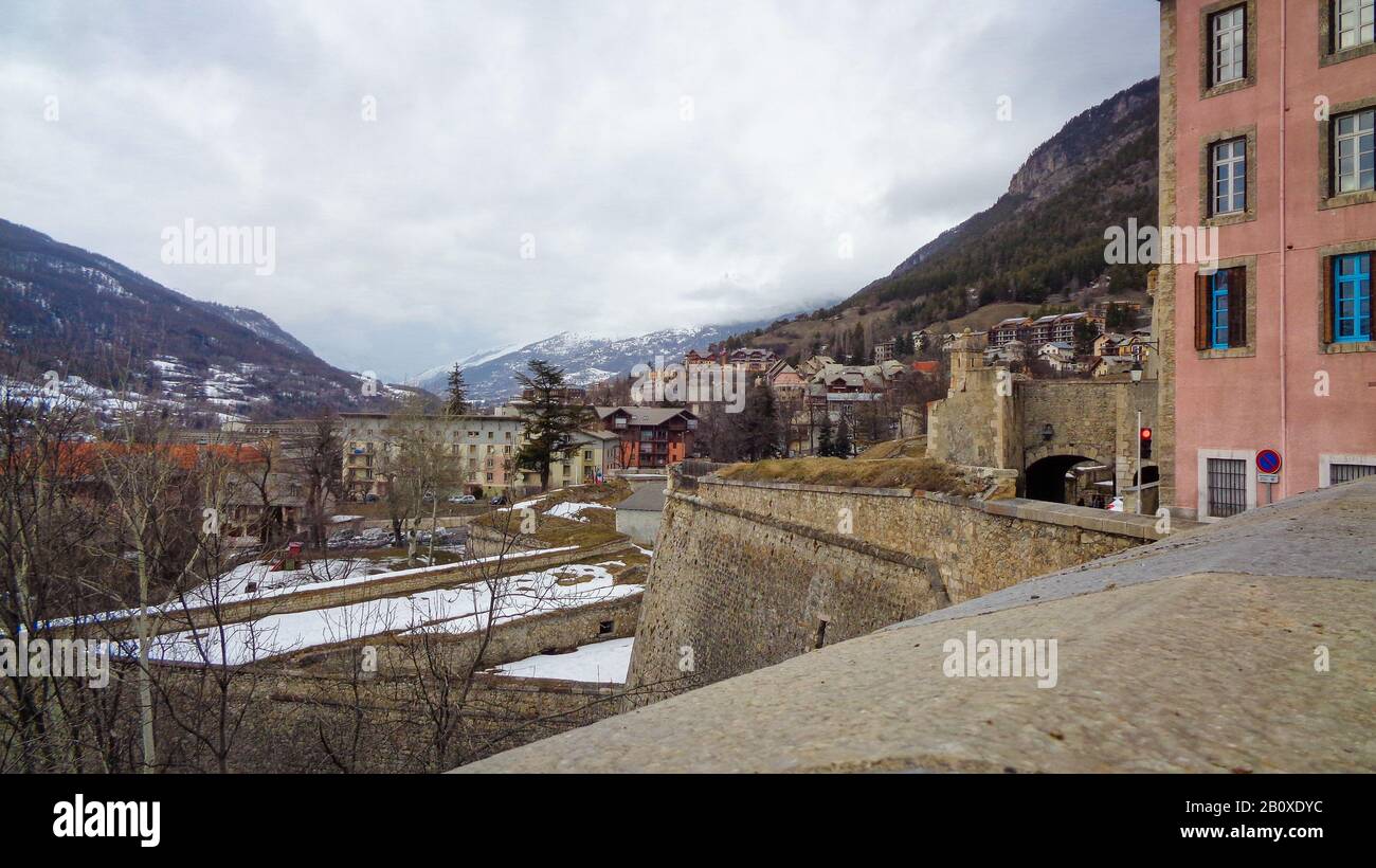 Windows of the historical city of Briancon, French city in the ...