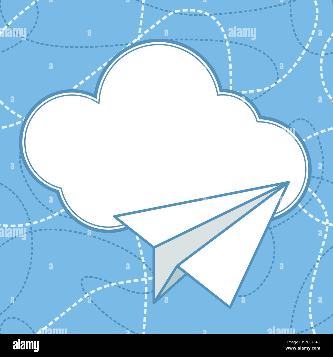 Paper plane and cloud vector background. Paper airplane flying above ...