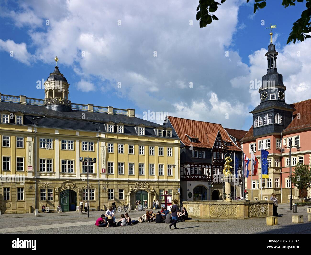 Market square with town hall and eisenach castle hi-res stock ...