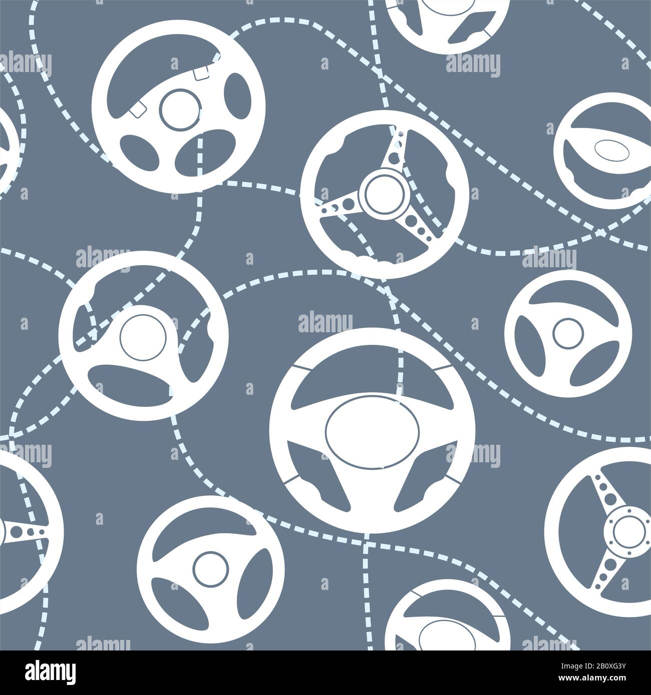 Steering wheels and dashed lines. Seamless pattern. Steering wheels ...