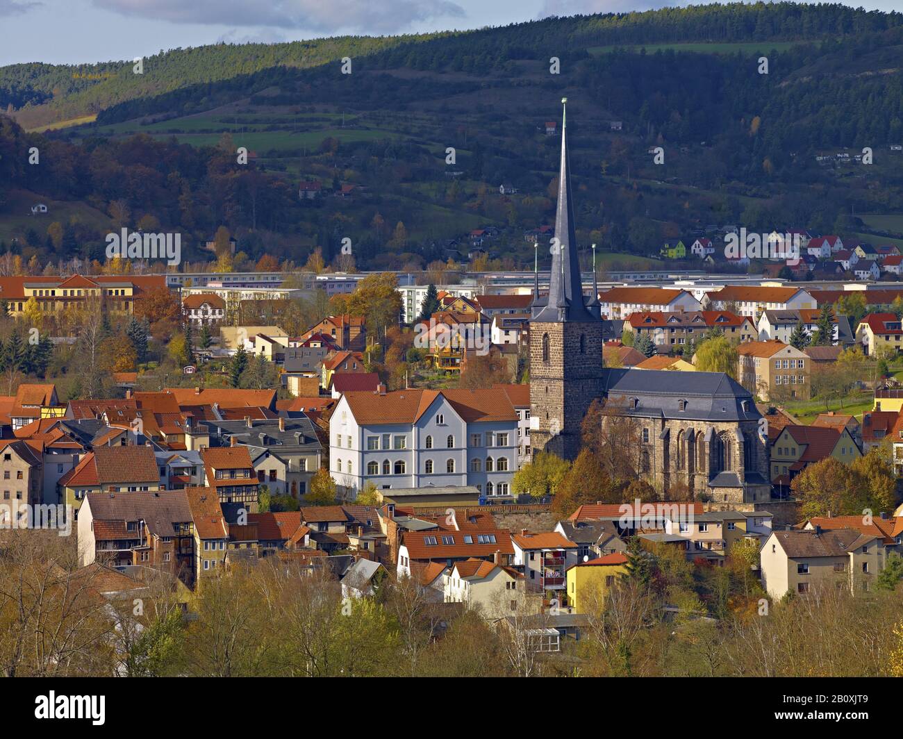 Downtown with stadtkirche st margarethen in kahla hi-res stock ...