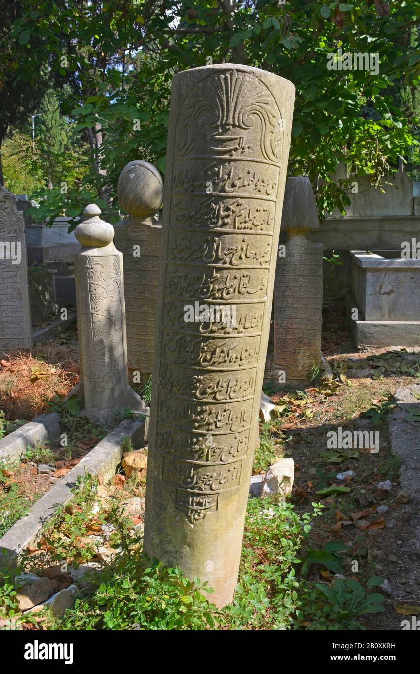 Historic grave stones with Ottoman Turkish script in Karacaahmet ...